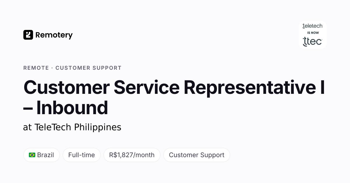Remote Customer Service Representative I – Inbound at TeleTech ...